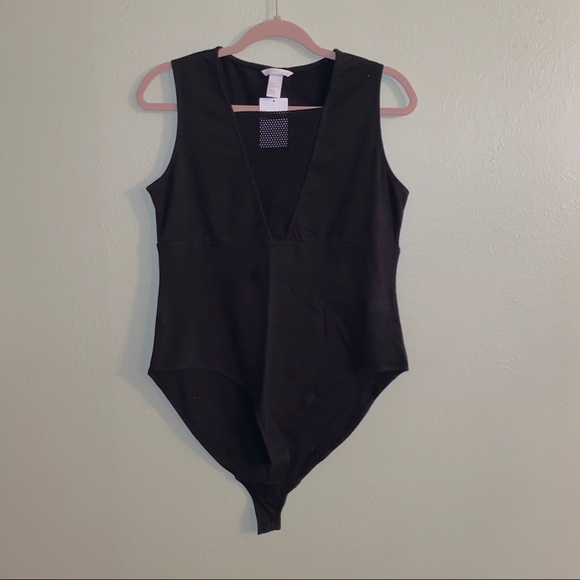 H&M | Tops | Brand New Hm Black Deep V Mesh Bodysuit | Poshmark